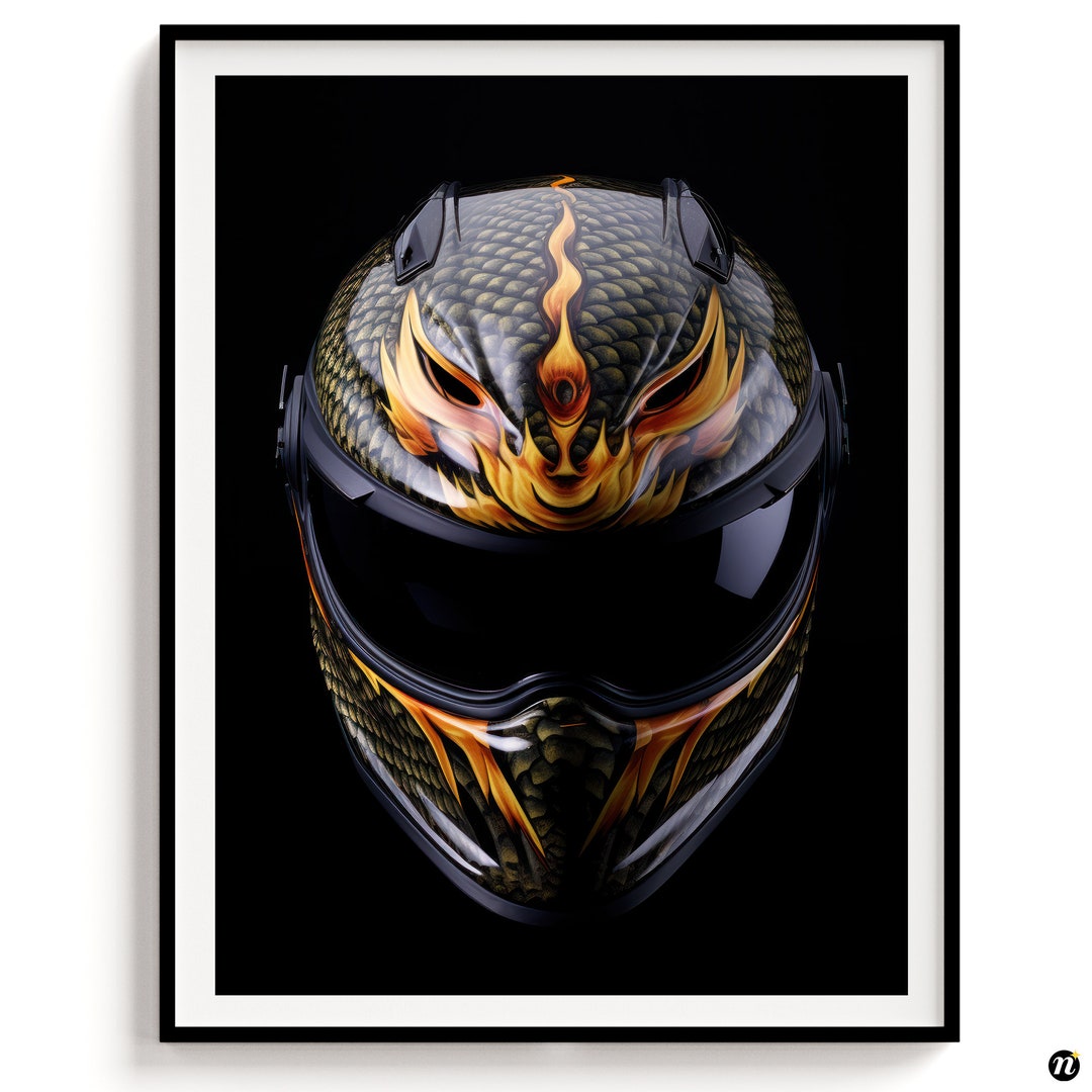 Black Mamba Motorcycle Helmet Wall Art Sleek Serpent Digital Print ...