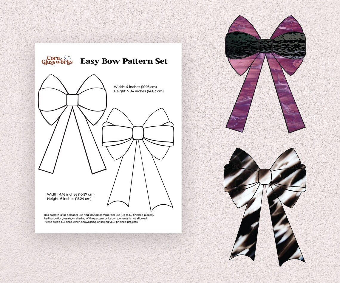 Easy Bow Stained Glass Pattern Set of 5 With SVG - Etsy