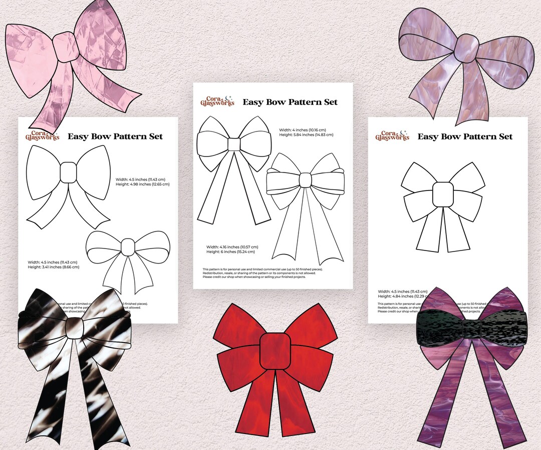 Easy Bow Stained Glass Pattern Set of 5 With SVG - Etsy