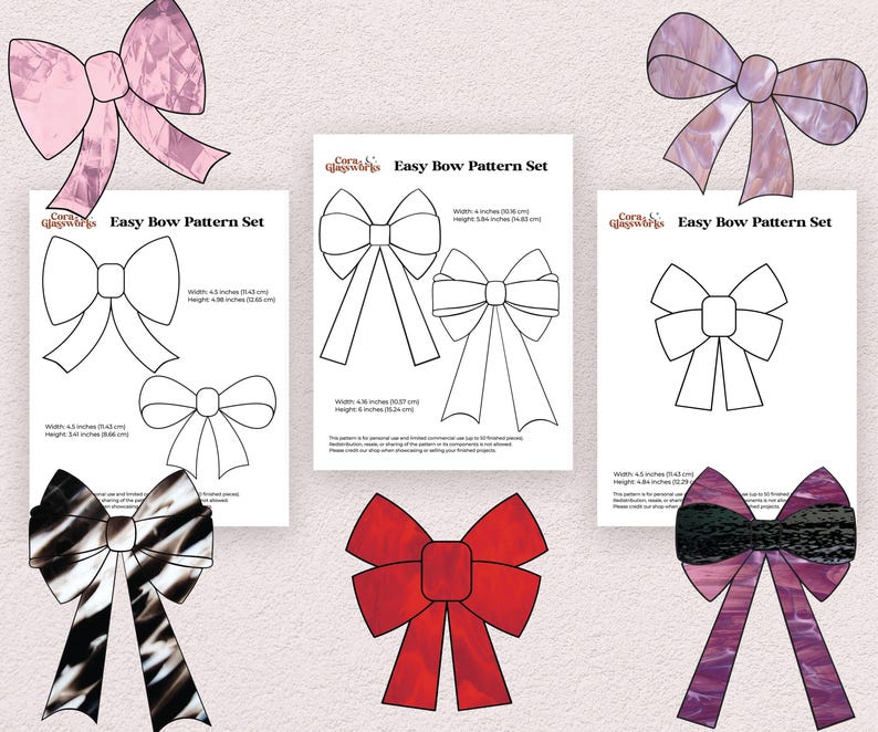 Easy Bow Stained Glass Pattern Set of 5 With SVG - Etsy