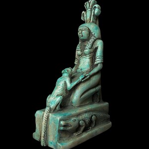 Egyptian Goddess With Leopard and God Sobek Statue in a Magical Scene ...