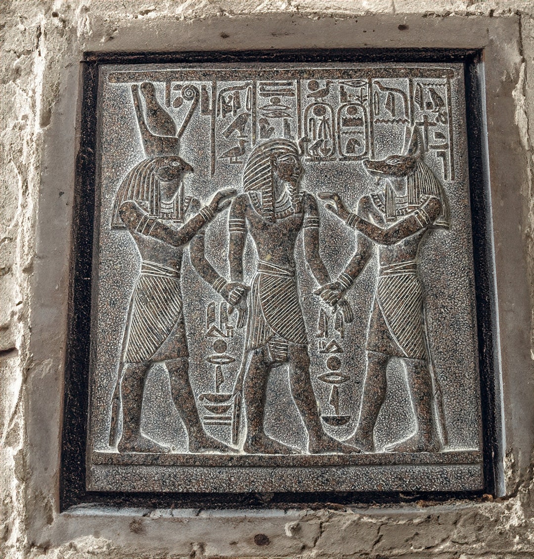 Unique Ancient Egyptian Wall Relief of Anubis and Horus Bless Ramses II ...