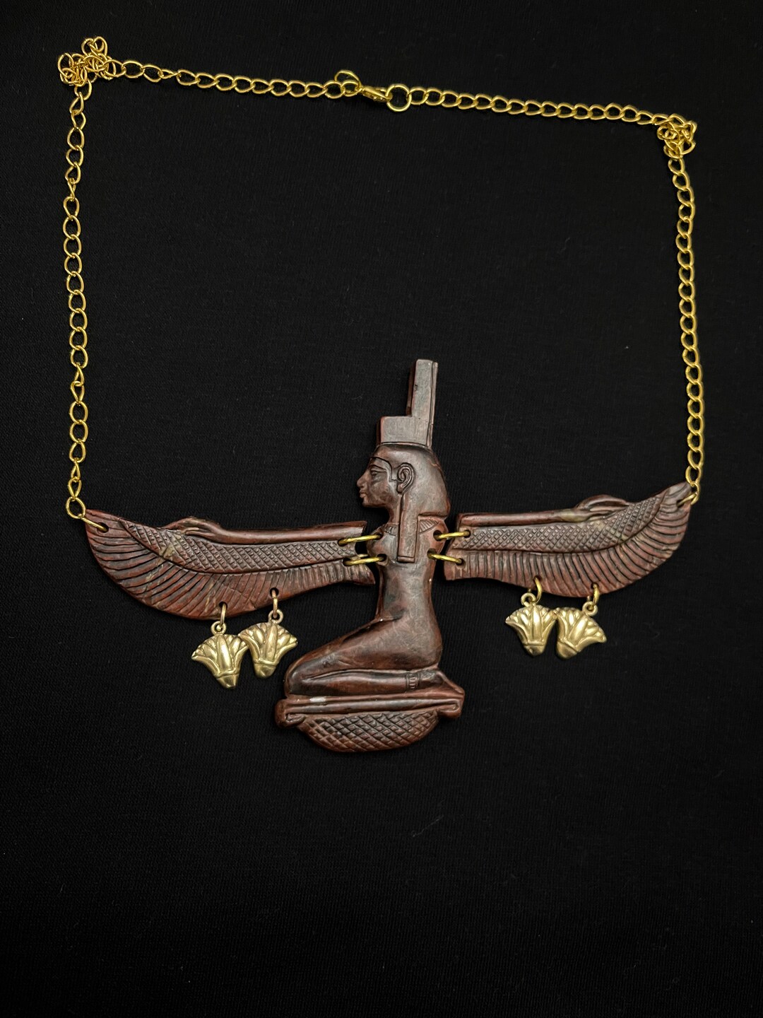 7" X W Goddess Isis Pectoral With Lotus Flower Amulets, Goddess Isis ...