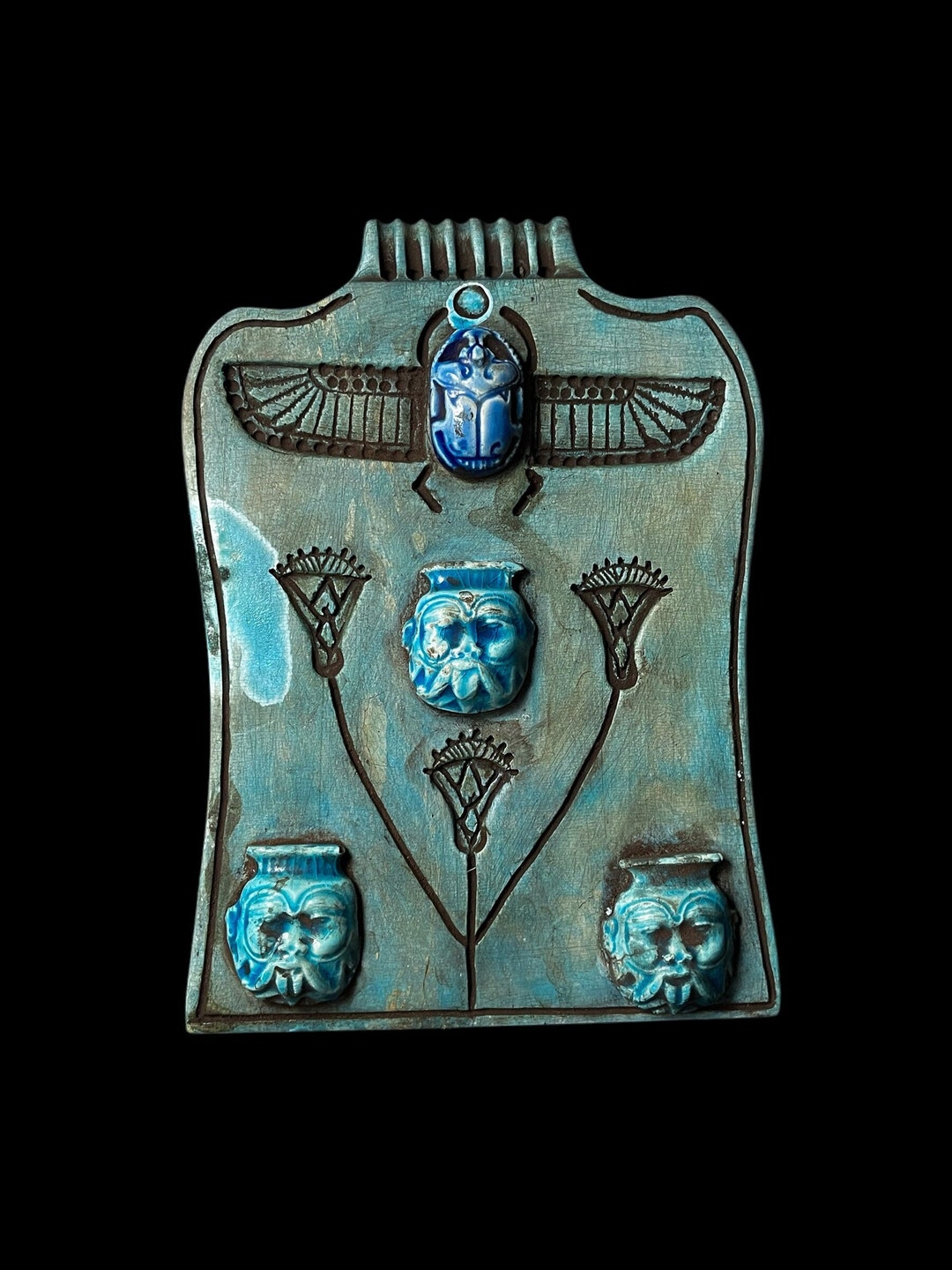 God Bes With Winged Scarab Beetle and Lotus Flower for Protection and ...