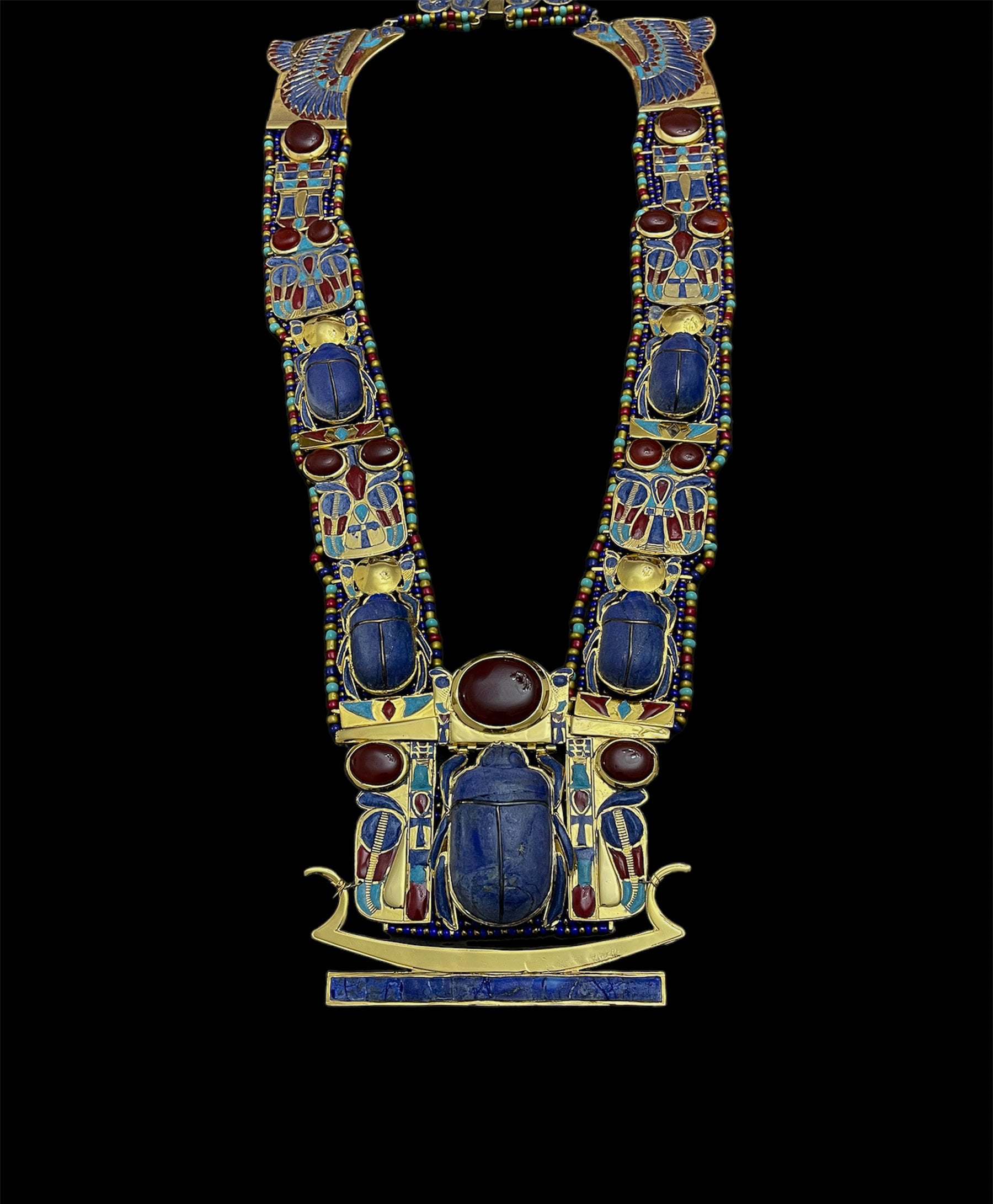 King Tutankhamun Scarab Pectoral Necklace: 24k Gold Plating Lapis ...