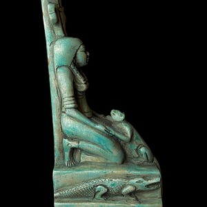 Egyptian Goddess With Leopard and God Sobek Statue in a Magical Scene ...