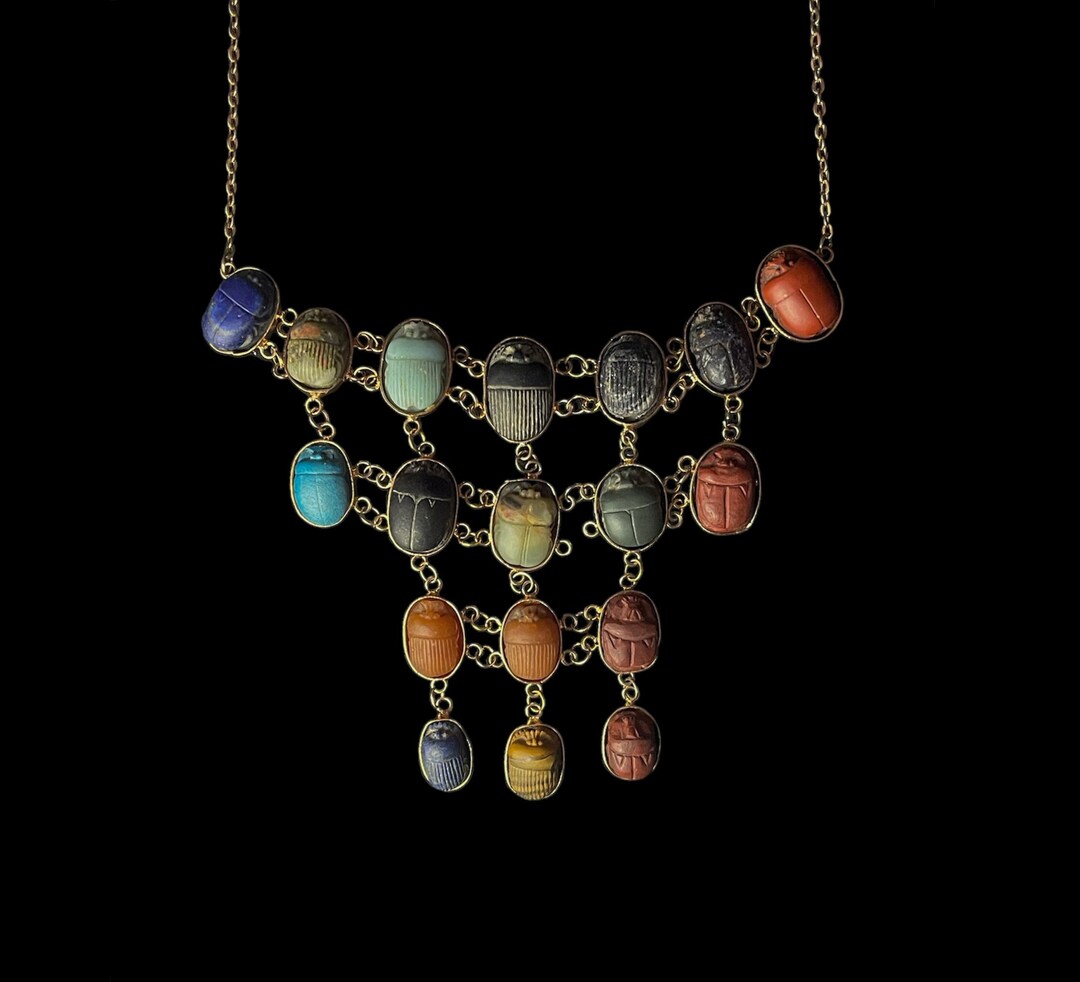 Egyptian Scarab Gemstone Pectoral Necklace: Ancient Style - Etsy