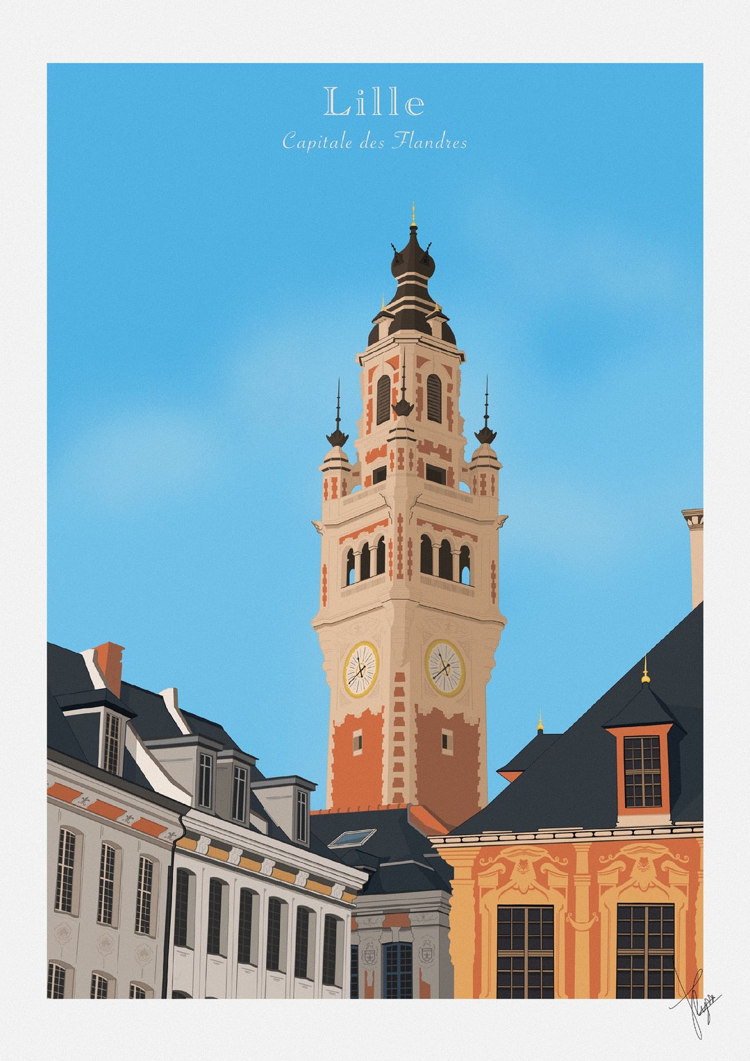 Lille, Capital of Flanders Drawing on Graphics Tablet - Etsy