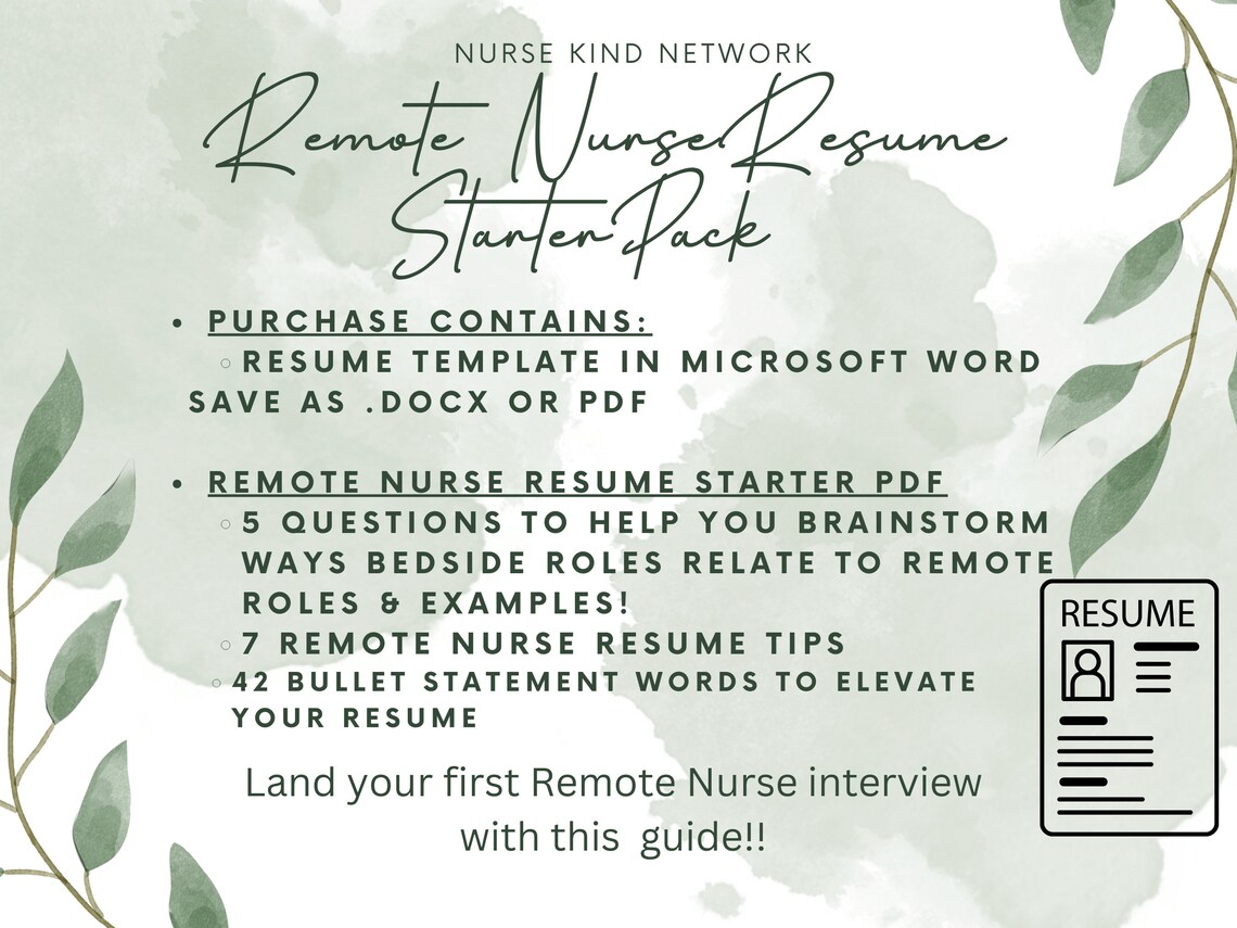 Remote Nurse Resume Starter, ATS Friendly, 42 Bullet Point Starters ...