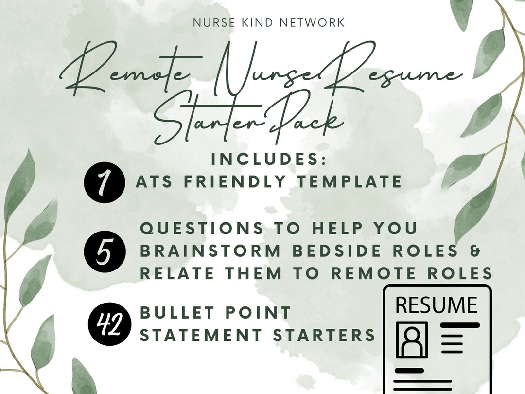 Remote Nurse Resume Starter, ATS Friendly, 42 Bullet Point Starters ...
