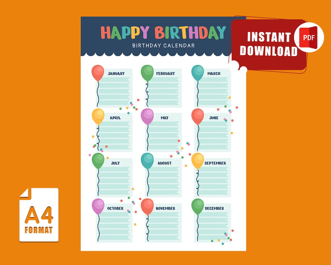 Birthday Reminder List, Digital Birthday Tracker, Printable Birthday ...