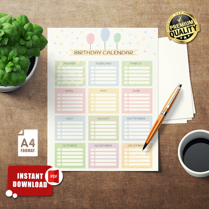 Digital Birthday Tracker, Birthday Calendar, Birthday Planner ...