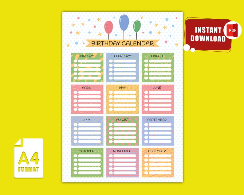 Digital Birthday Tracker, Birthday Calendar, Birthday Planner ...