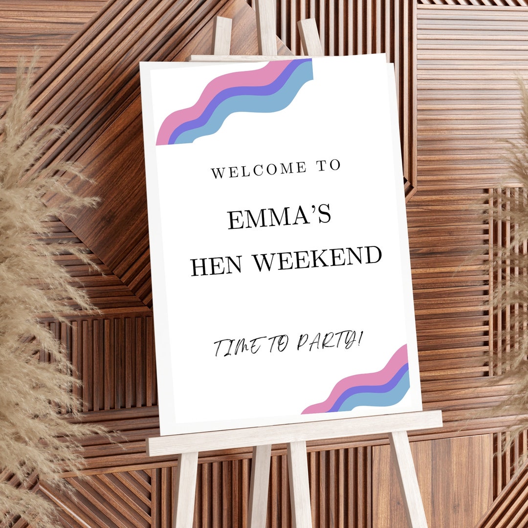 Wavy Hen Party Welcome Sign Template, Editable Bachelorette Welcome ...