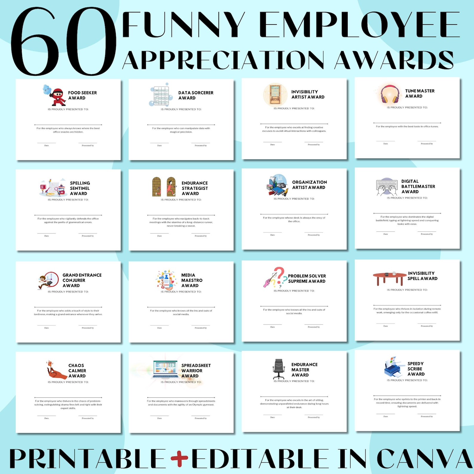 Funny Employee Appreciation Awards: 60 Printable Certificates (editable ...