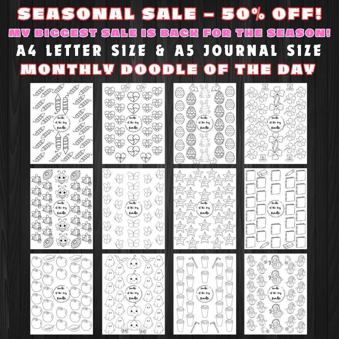 Monthly Doodle Coloring Pages: Seasonal Journal & Planner Set (PDF ...