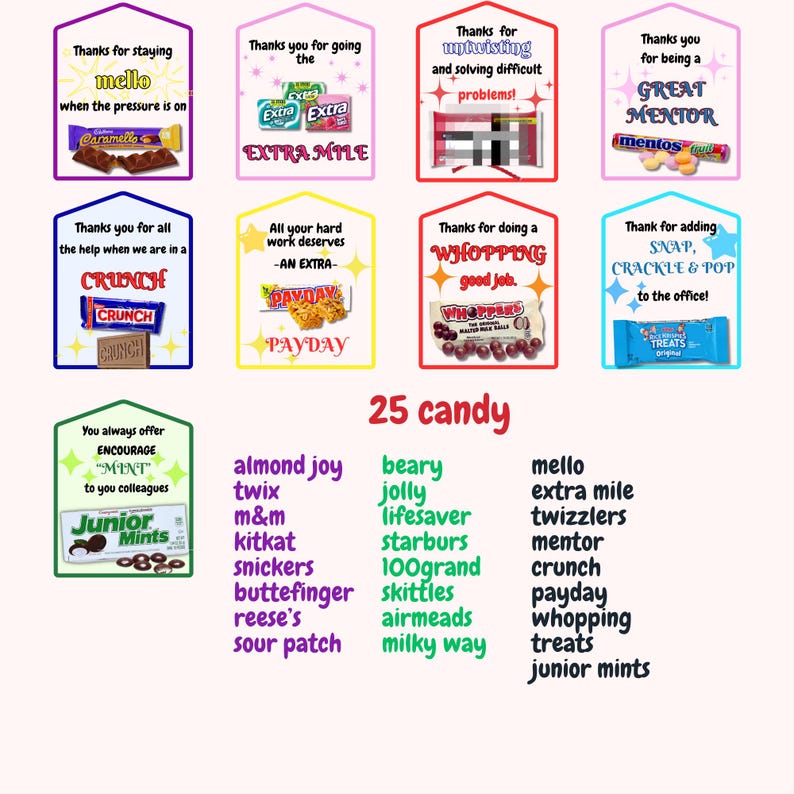 Employee Appreciation Candy Bar Gift Tags: Thank You Notes (PDF) - Etsy