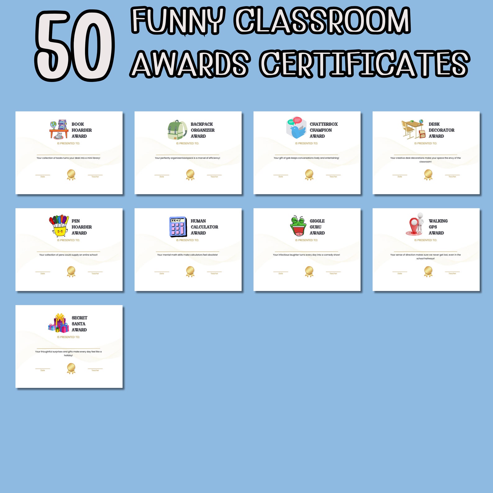Funny Classroom Awards: 50+ Editable Certificates (canva) - Etsy