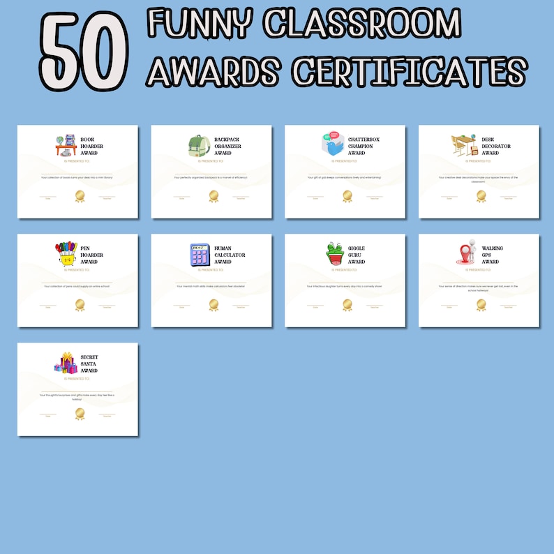 Funny Classroom Awards: 50+ Editable Certificates (canva) - Etsy