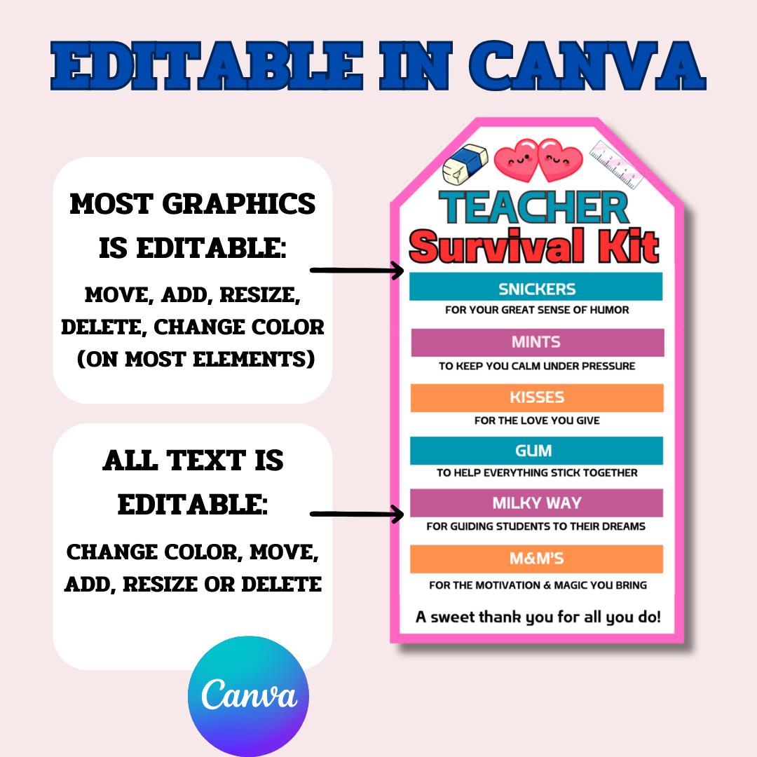 Teacher Survival Kit Gift Tag, Thank You Teacher Tag, Teacher ...