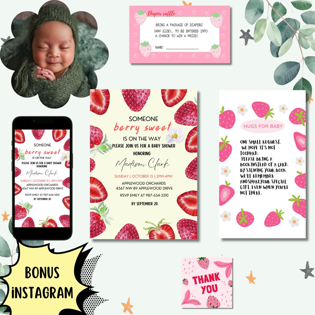 Editable Berry Sweet Baby Shower Bundle, Berry Sweet Baby Shower Blush ...