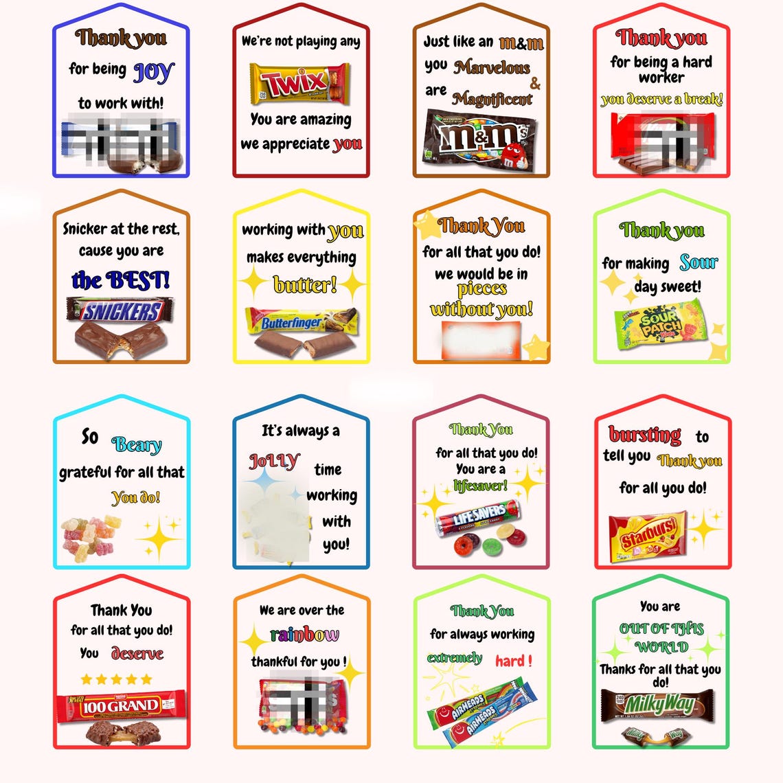 Employee Appreciation Candy Bar Gift Tags: Thank You Notes (PDF) - Etsy