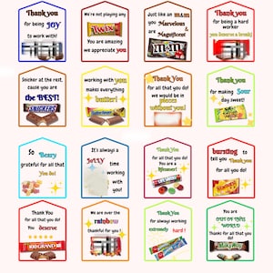 Employee Appreciation Candy Bar Gift Tags: Thank You Notes (PDF) - Etsy