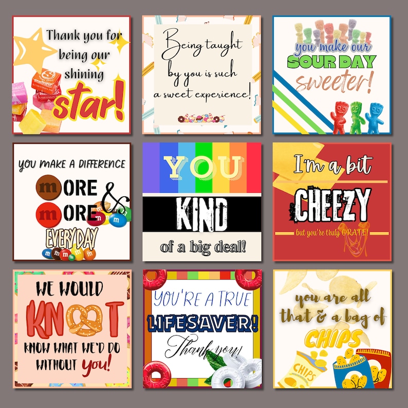 Snack & Candy Appreciation Tags: Teacher, Employee, Nurse (printable ...