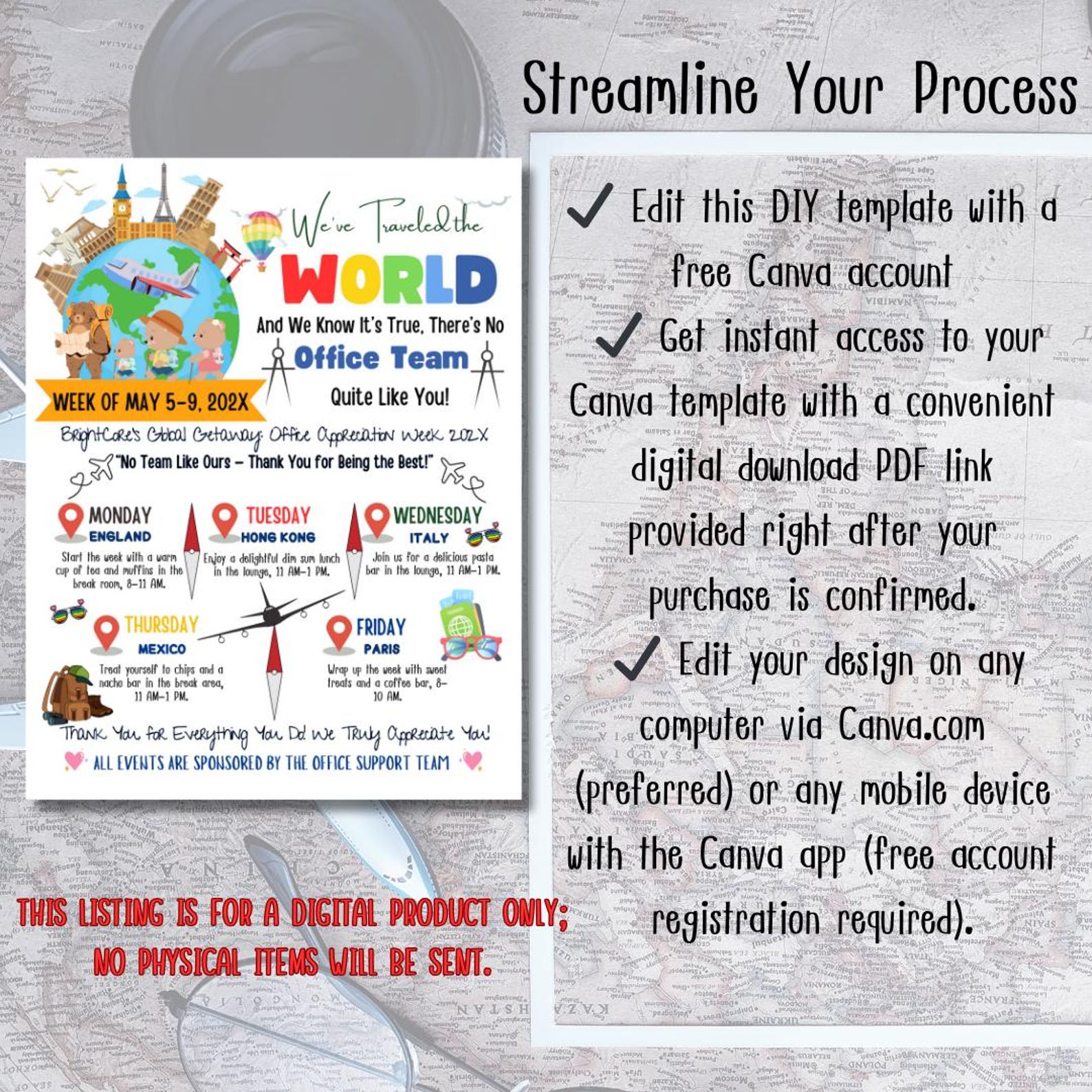 Office Appreciation Week: Around the World Flyer & Door Hanger (canva ...