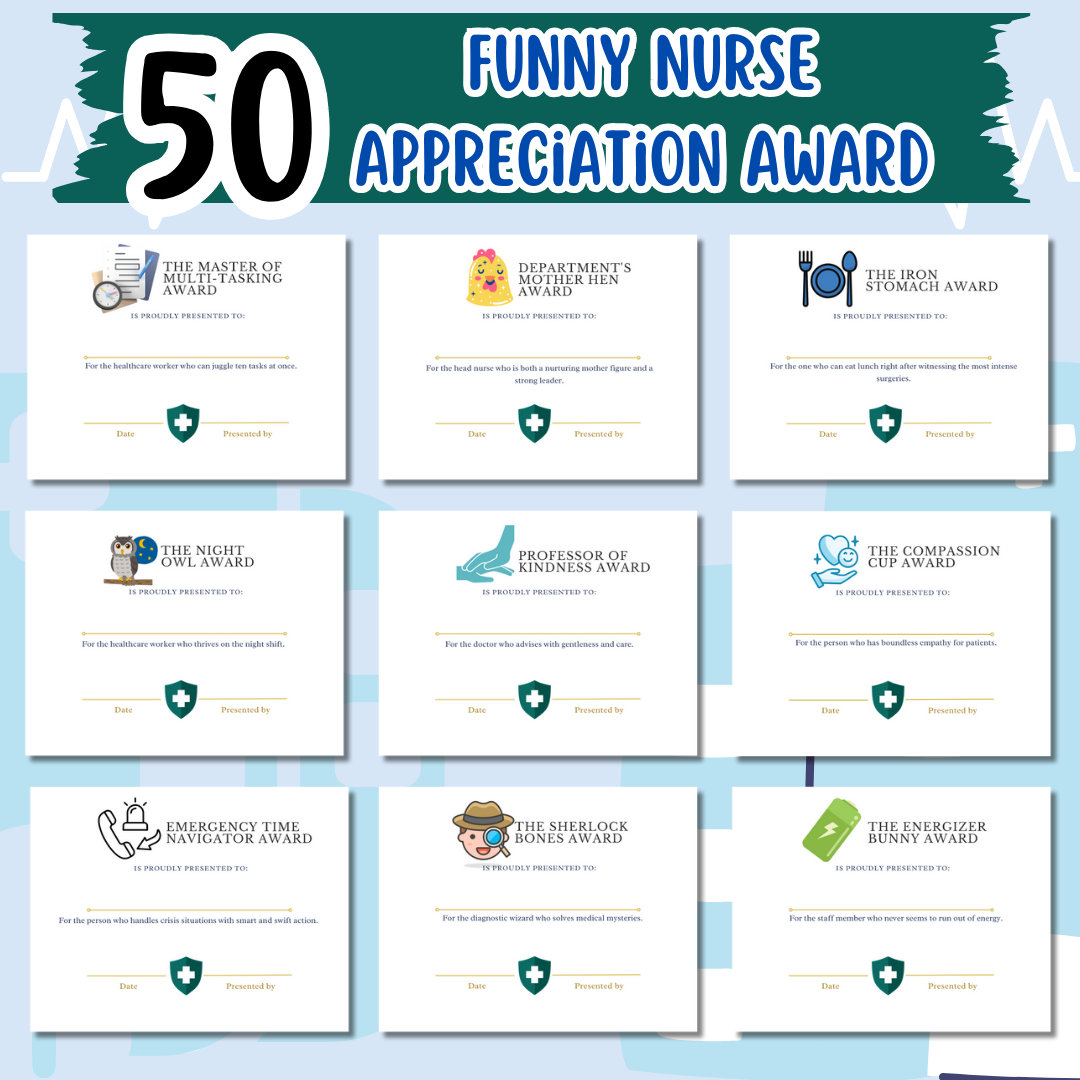 Funny Nurse Award Printable Bundle: 50 RN Coworker Awards (digital ...