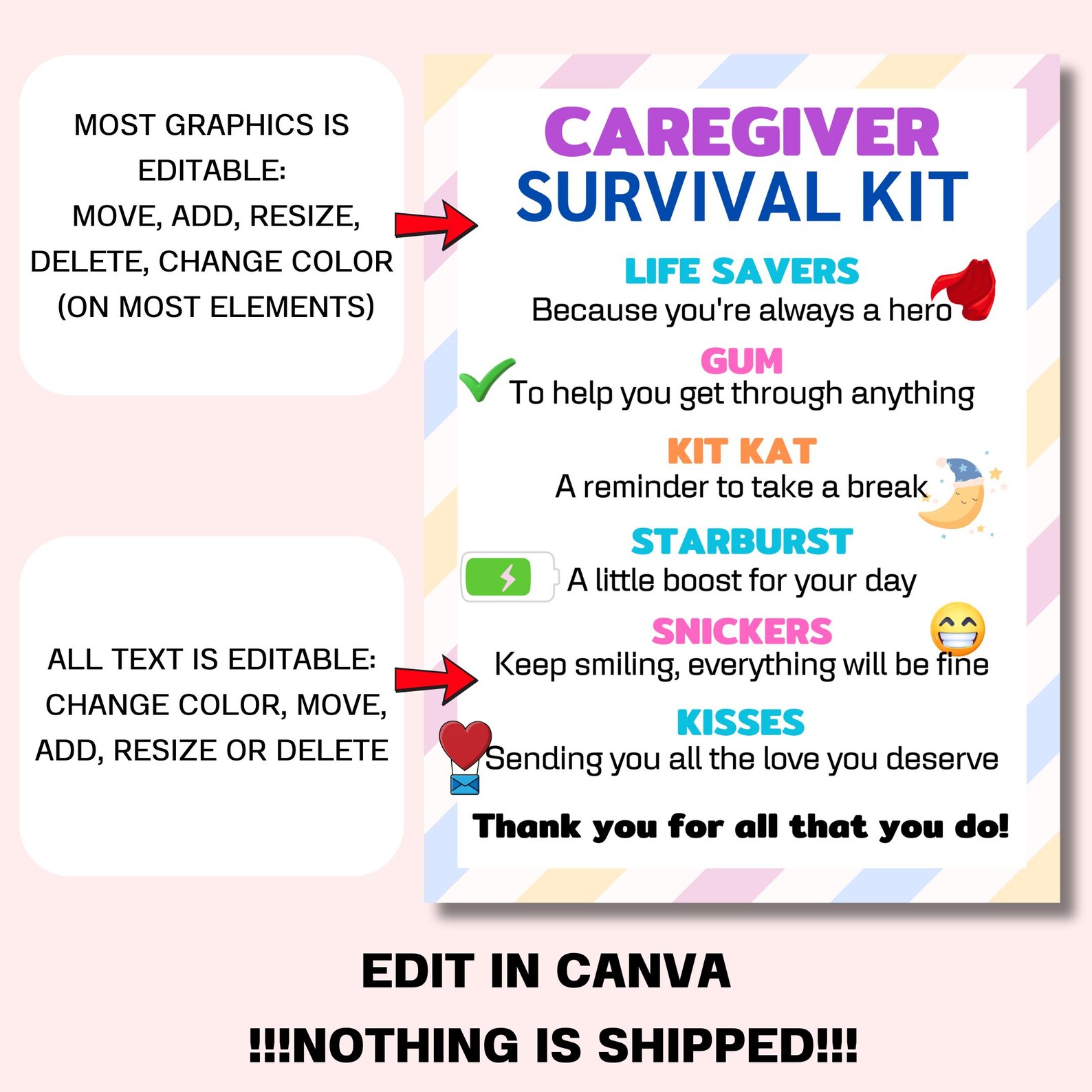 Caregiver Survival Kit Tag: Printable Appreciation Gift (digital ...