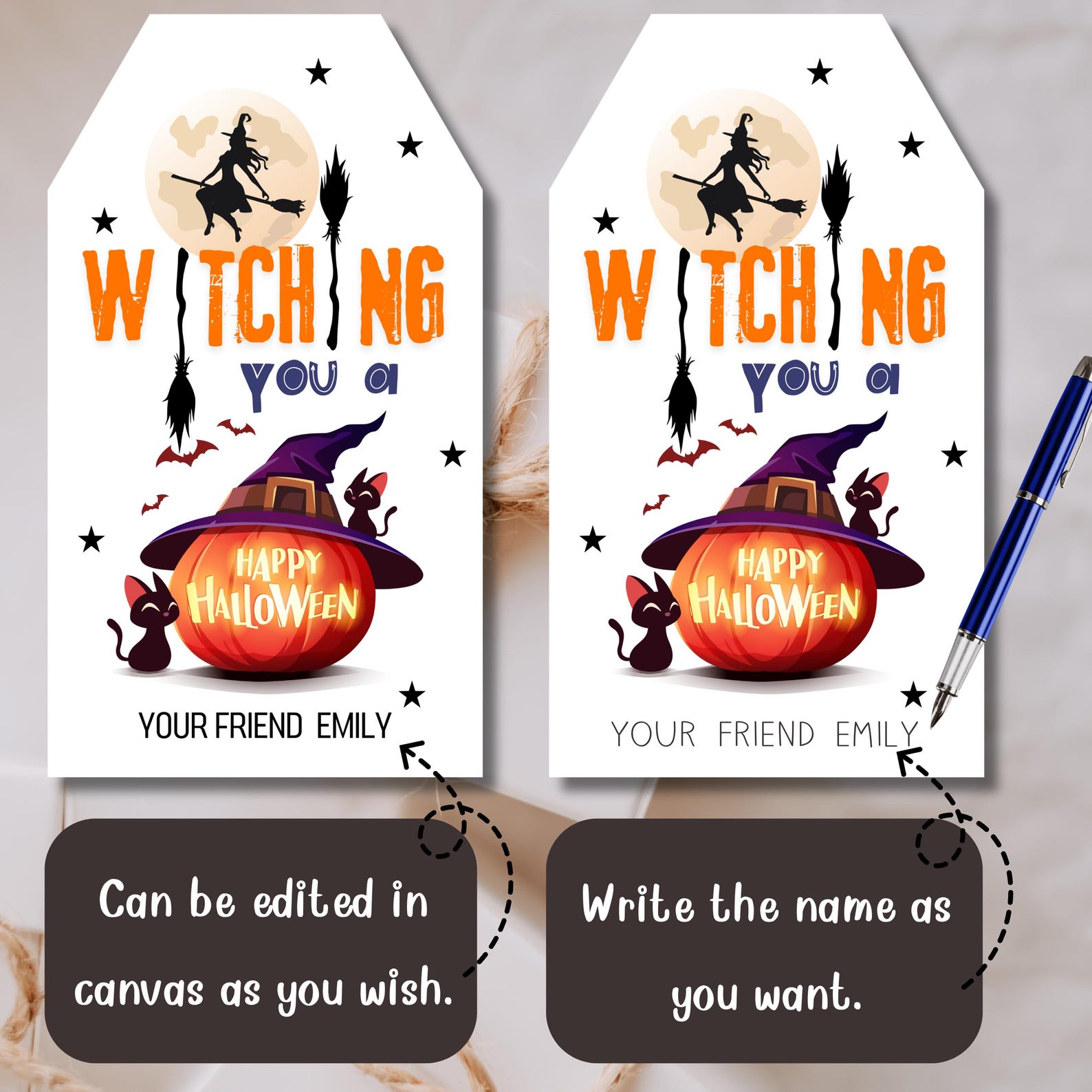 Editable Halloween Favor Tags Boo Gift Tag Costume Party Trick or Treat ...