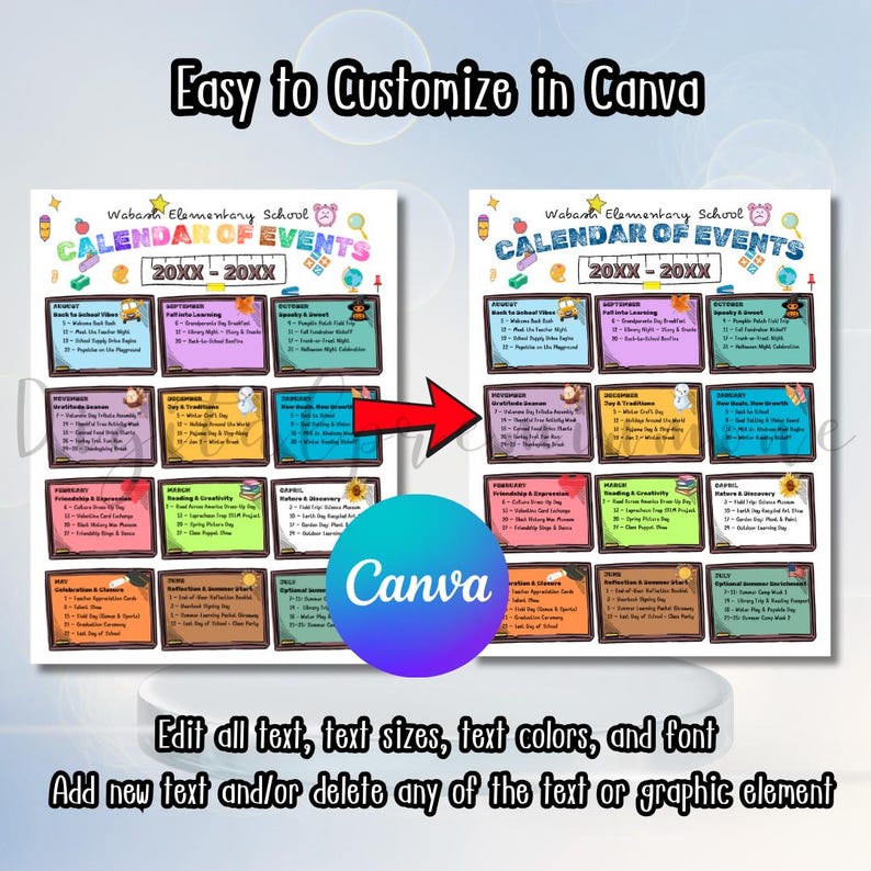 Editable PTO Calendar Flyer Canva Template: School Event Planner ...