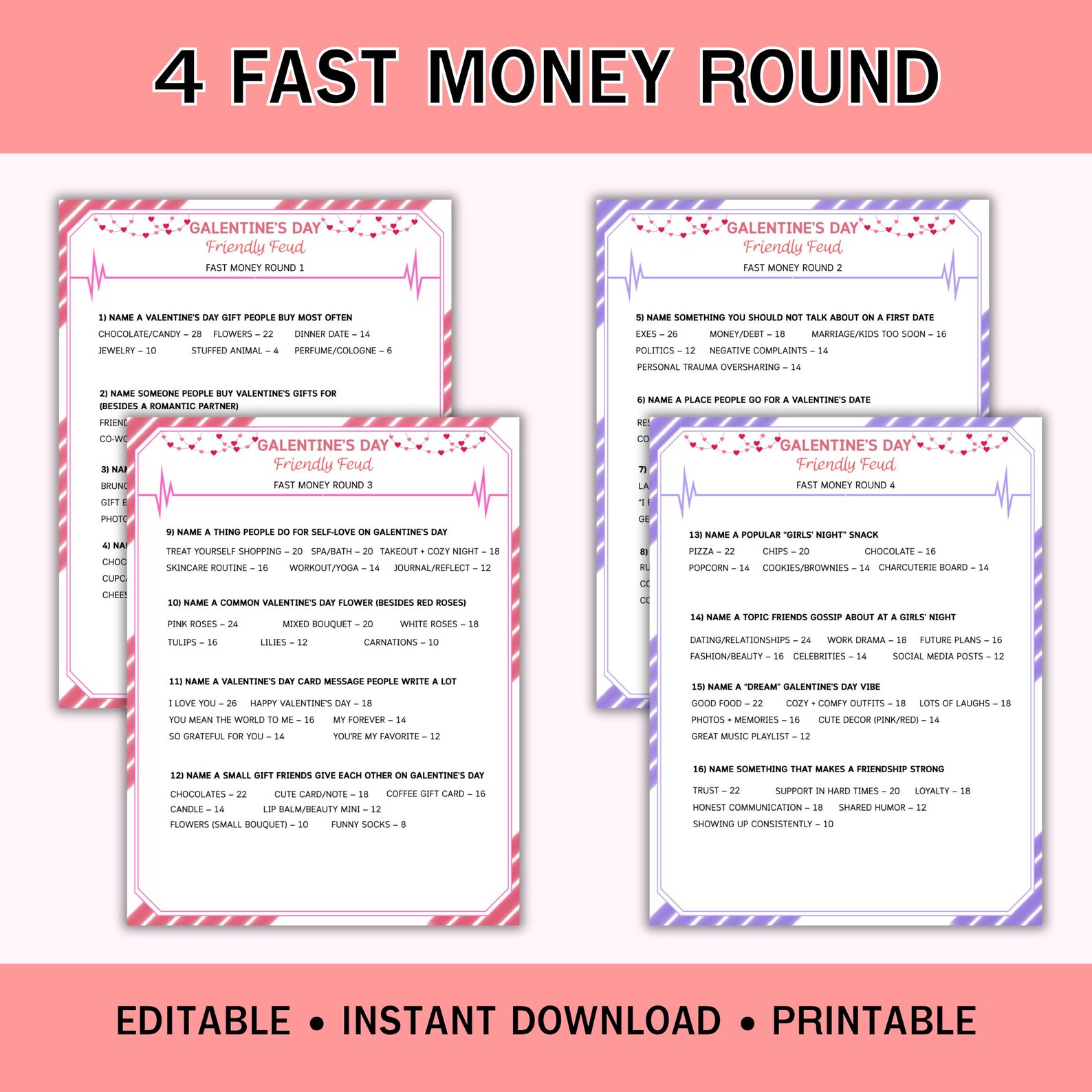 Valentine's Day Friendly Feud Game, Galentine's Party, Canva Editable ...