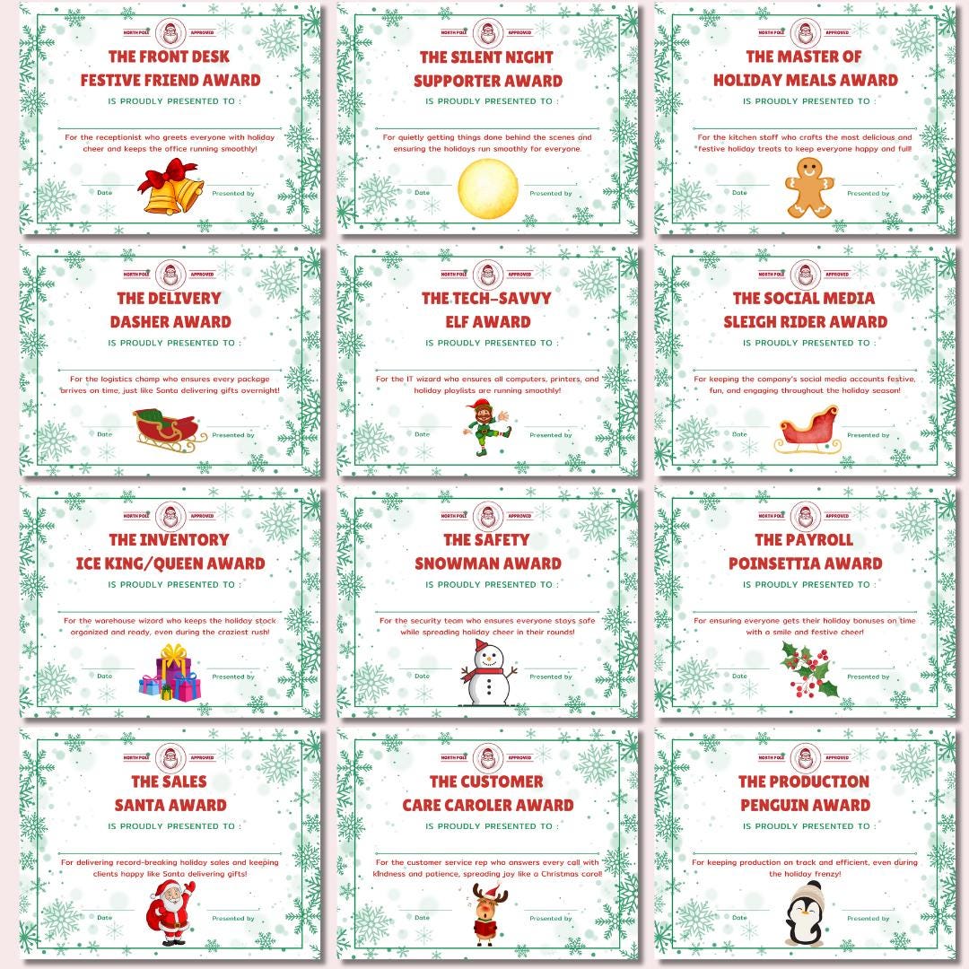 45 Funny Christmas Awards for Employees, Certificates Editable in Canva ...