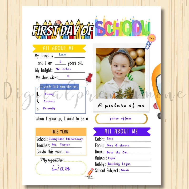 First Day of School Interview, Back to School Printable, Worksheet ...