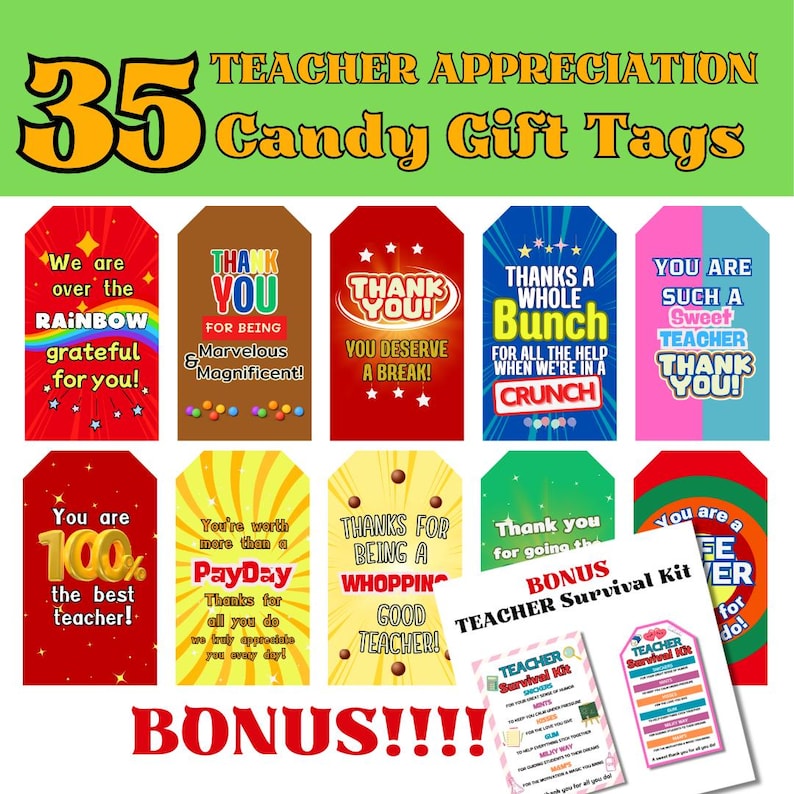 Teacher Appreciation Candy Gift Tags: Printable Thank You Notes ...