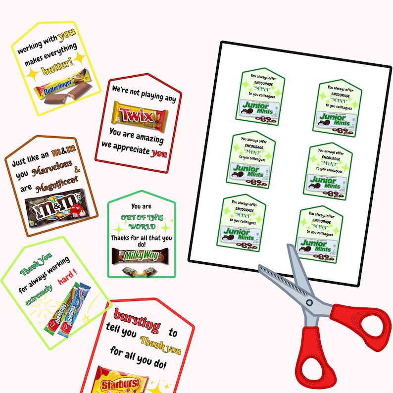Employee Appreciation Candy Bar Gift Tags: Thank You Notes (PDF) - Etsy