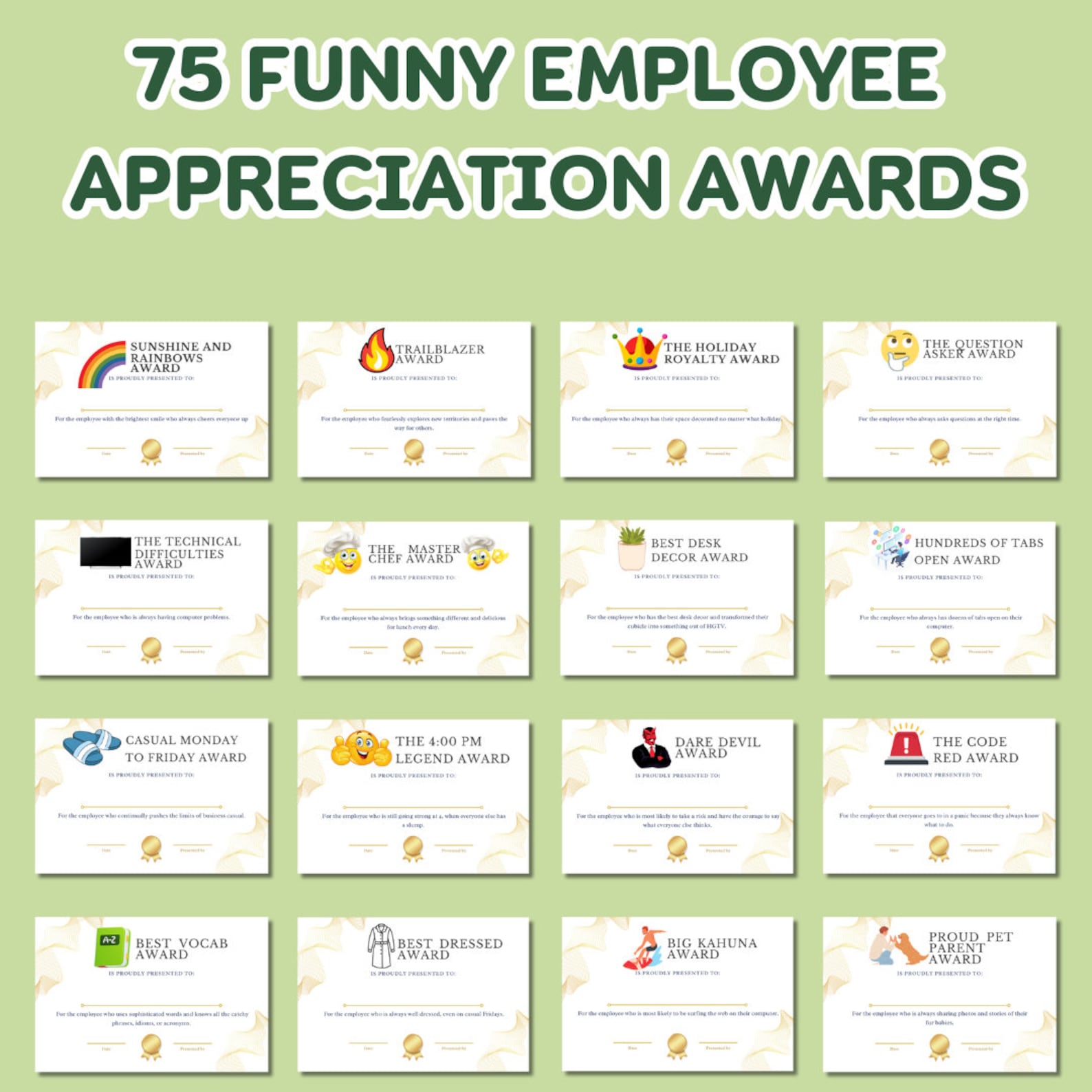 Funny Employee Appreciation Award Certificates: 75 Work Team Awards ...