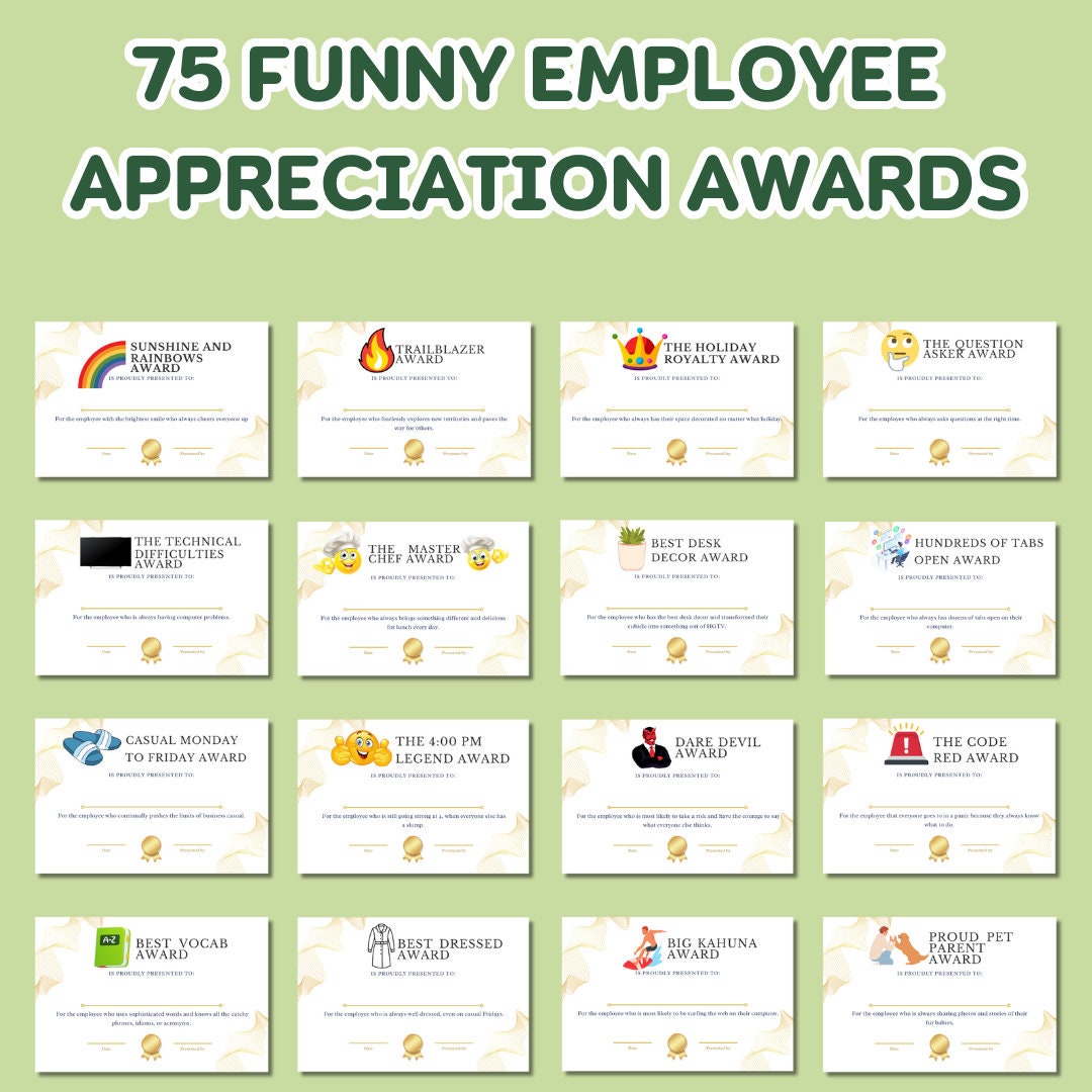 Funny Employee Appreciation Award Certificates: 75 Work Team Awards ...