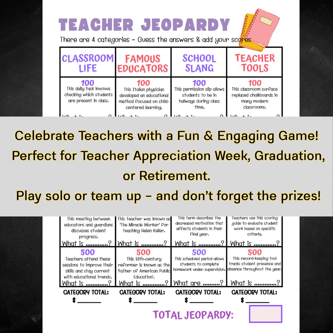 Teacher Jeopardy Game – Fun Classroom Trivia Activity for Teacher ...
