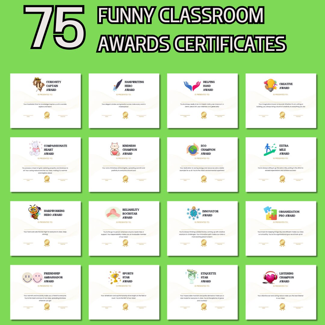 Funny Classroom Awards Certificates Editable in Canva, End of School ...