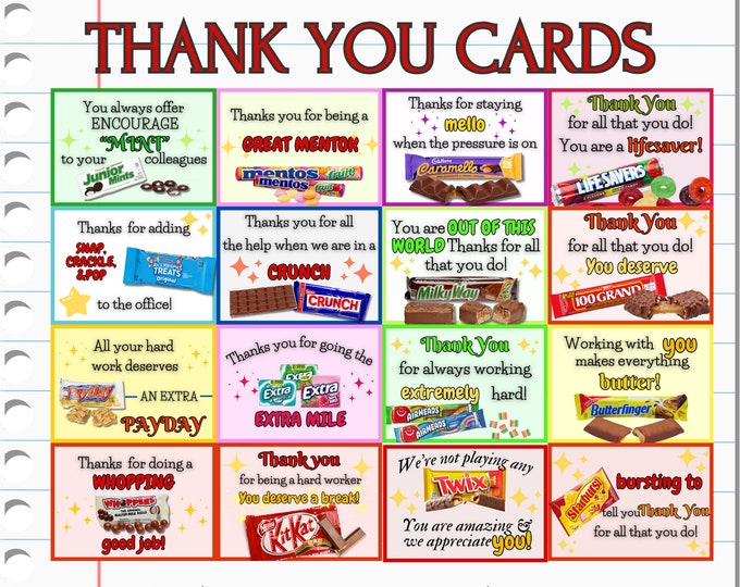 50 Employee Candy Bar Gift Tags, Employee Appreciation Tag Bundle ...