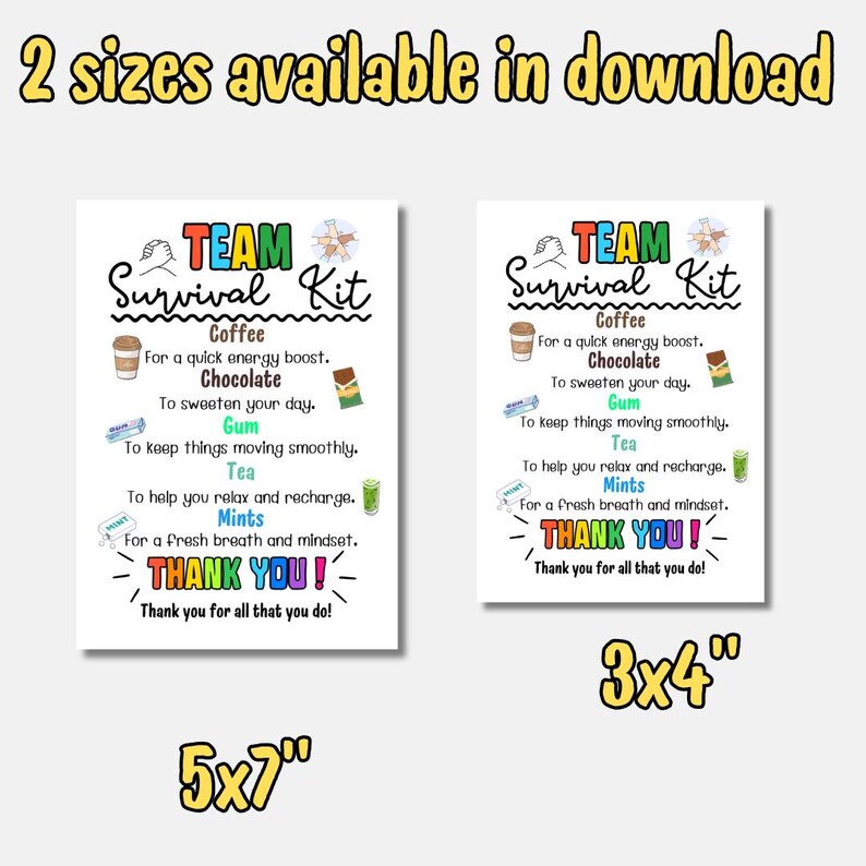 Team Survival Kit Gift Tags Printable | Employee Welcome Gifts ...