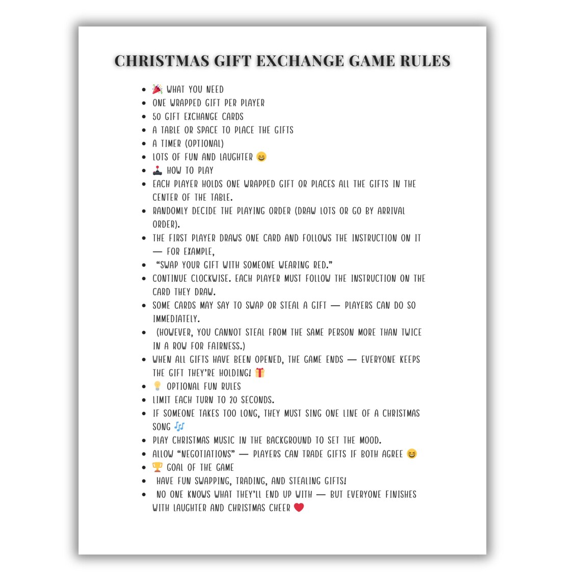Funny Christmas Gift Exchange Game | 50 Holiday Party Cards (printable ...