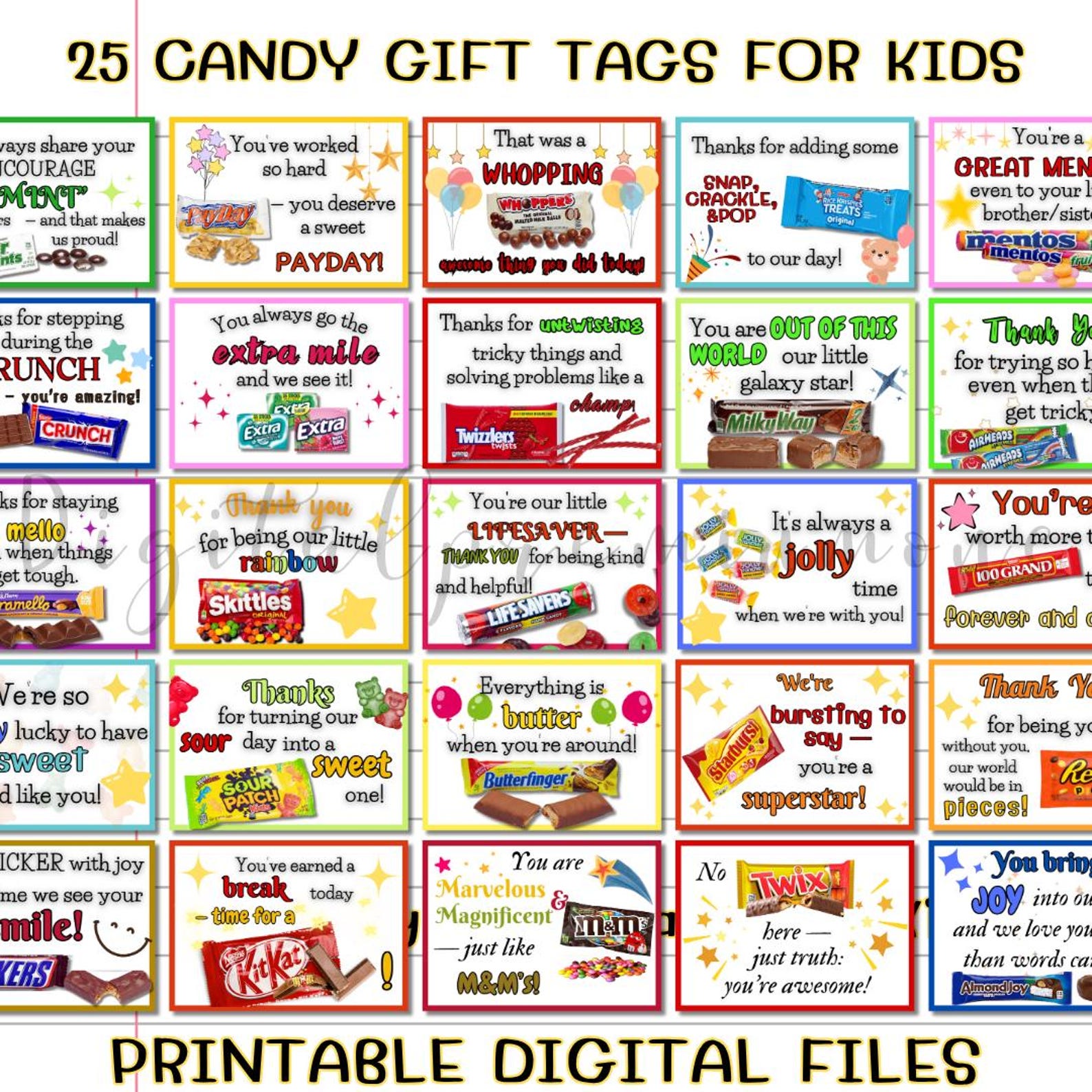 Candy Gift Tags for Kids: Printable Lunchbox Notes (PDF Download) - Etsy