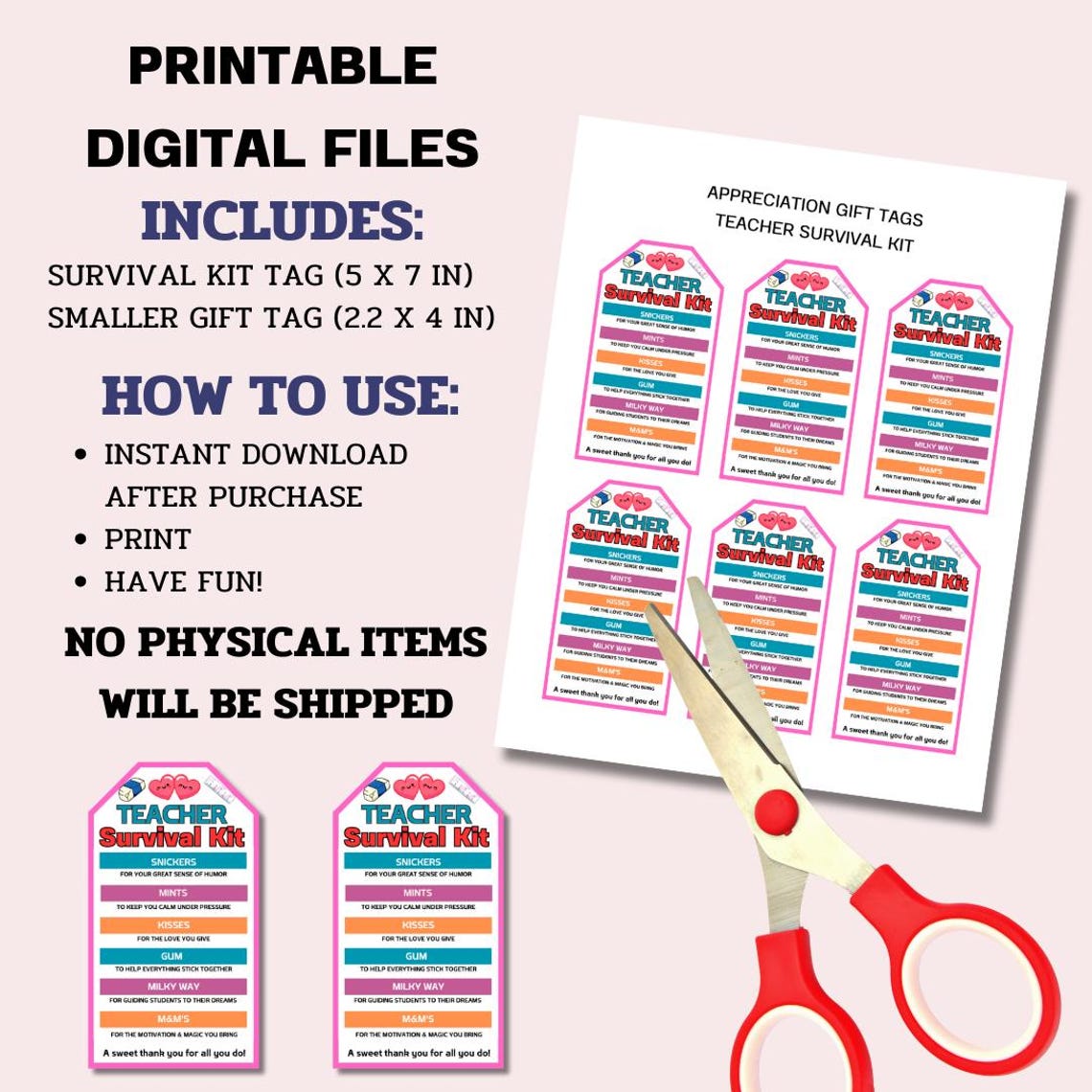 Teacher Survival Kit Gift Tag, Thank You Teacher Tag, Teacher ...