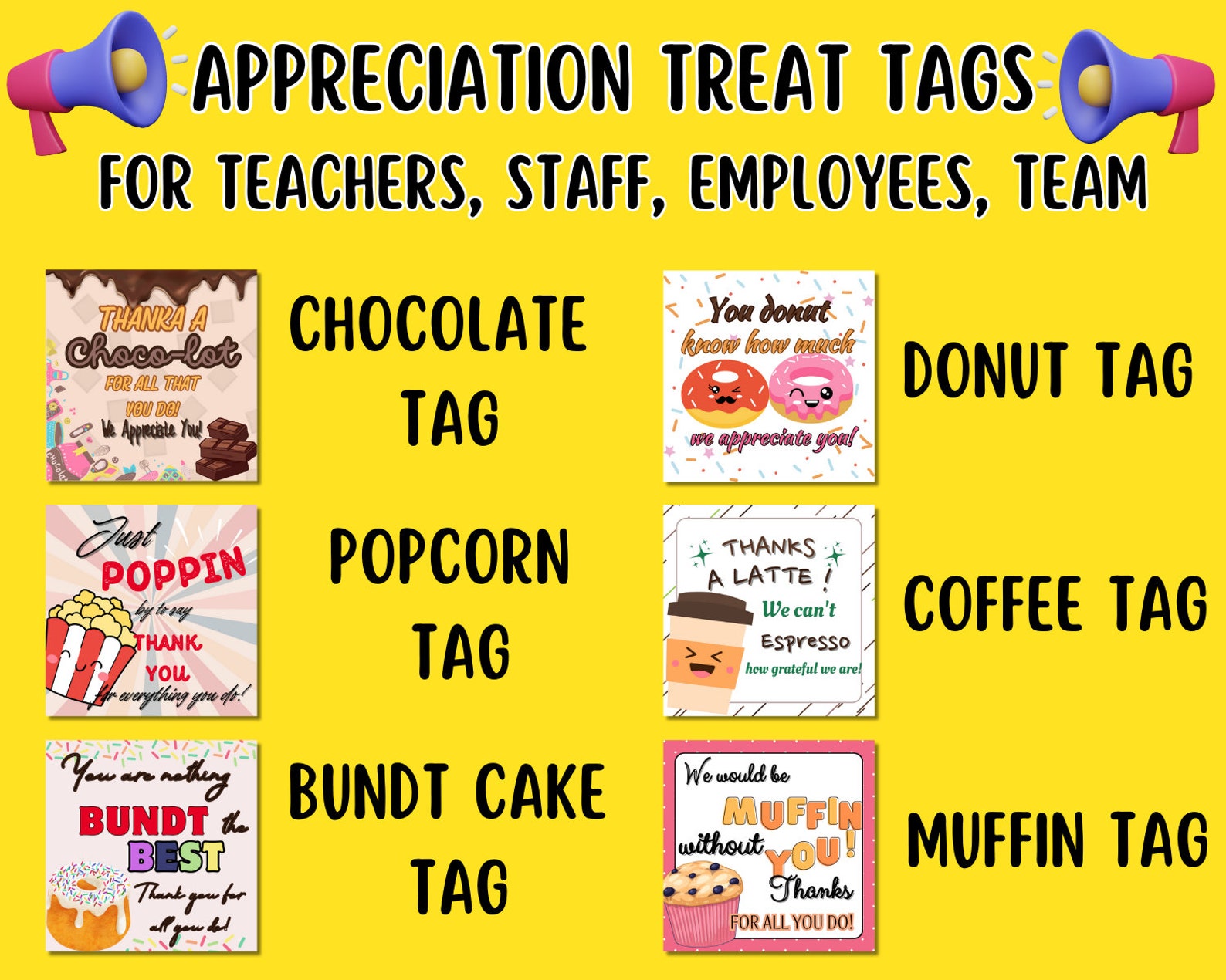 Appreciation Treat Tags Bundle: Teacher, Employee Thank You (digital ...