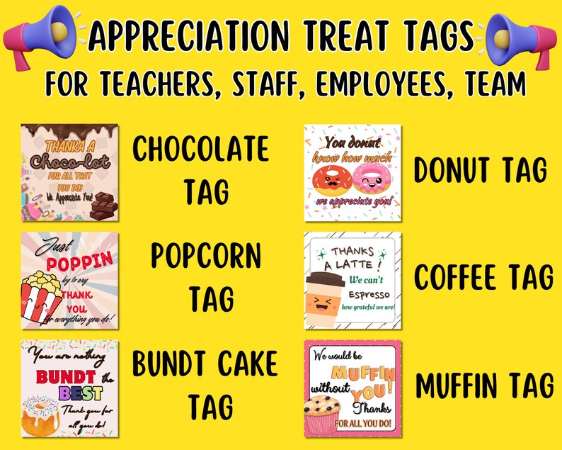 Appreciation Treat Tags Bundle: Teacher, Employee Thank You (digital ...