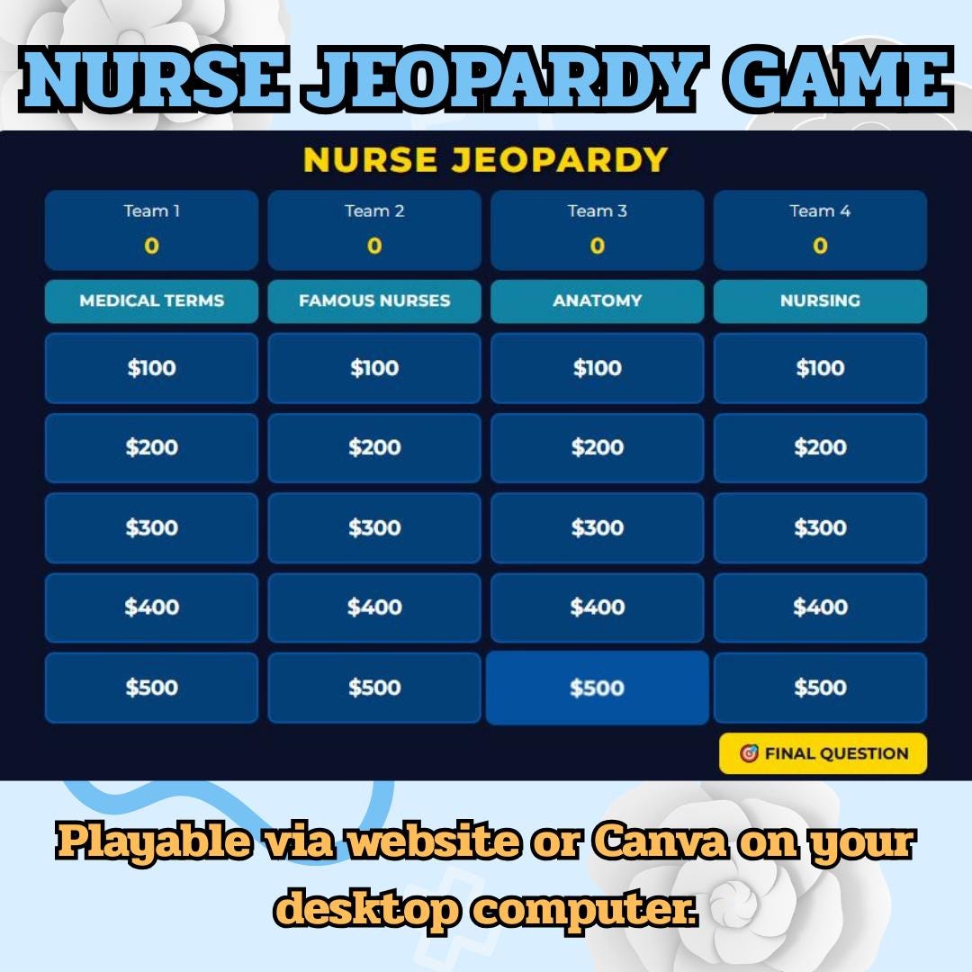 Nurse Jeopardy Game: Fun Trivia for Nurse Week (digital) - Etsy